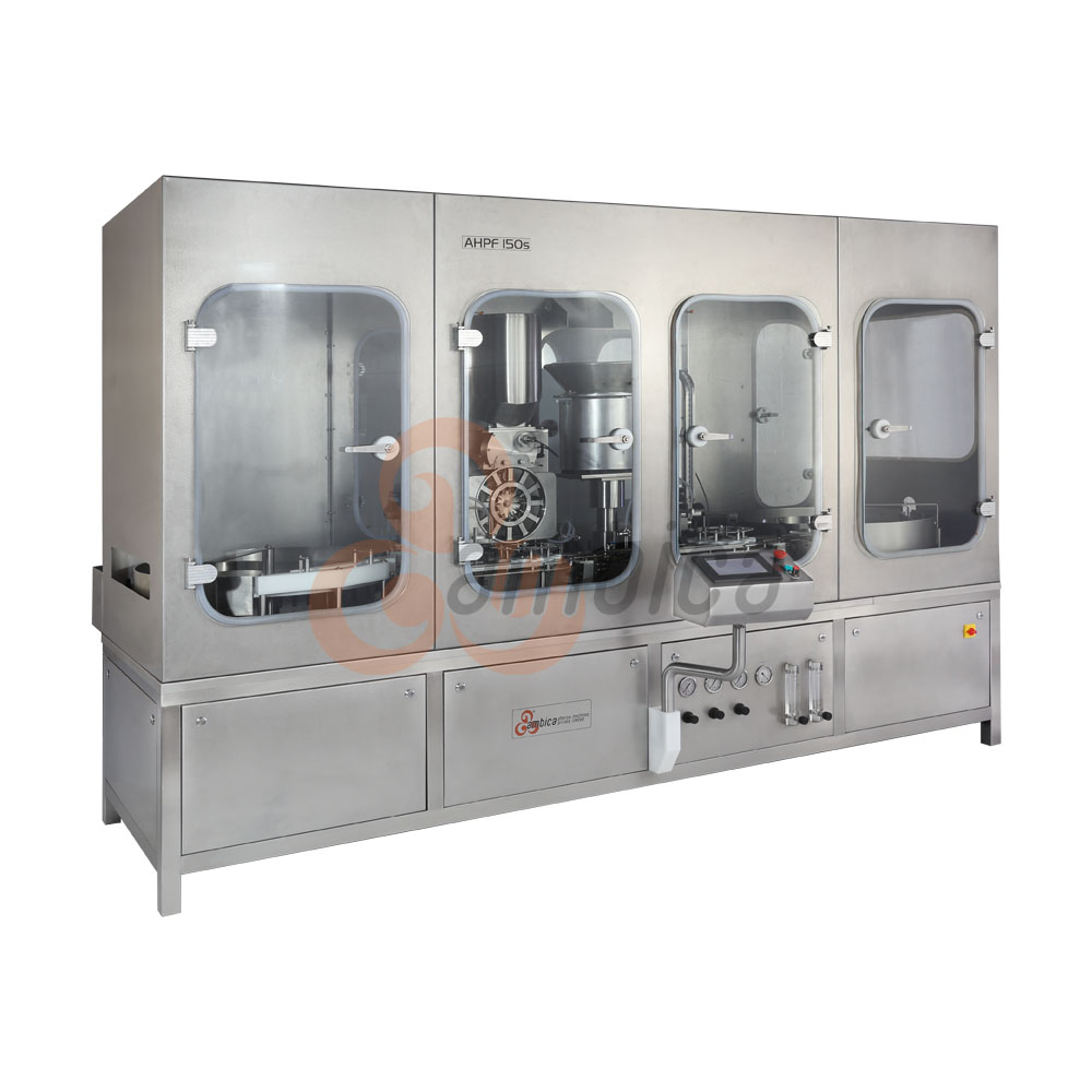 Dry Powder Filling Pick and Place Type Rubber Stoppering Machine.